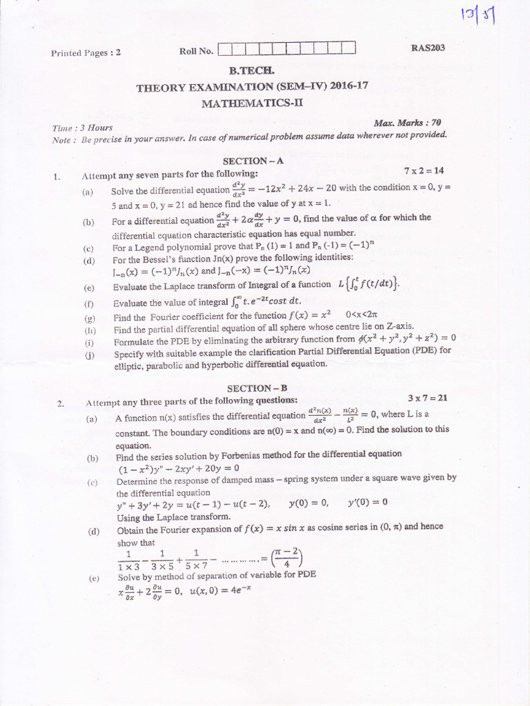 Mathematics - II Ras-203 With Correction | PDF