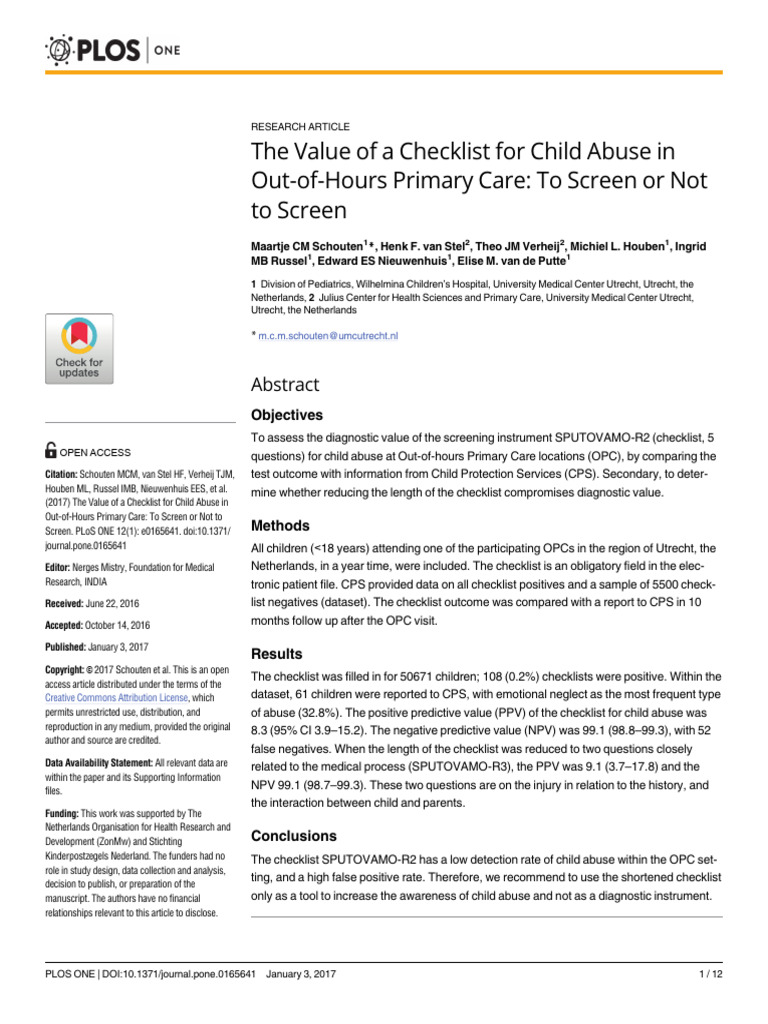 The Value of A Checklist For Child Abuse in Out-Of | PDF