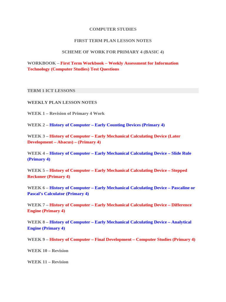 Computer Studies Primary Four | PDF