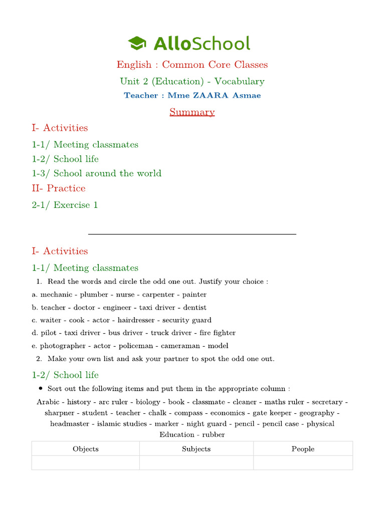 Unit 2 Education Vocabulary | PDF