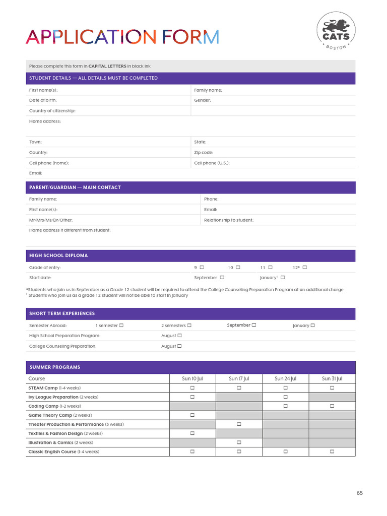 CATS Boston App Form 2022 | PDF