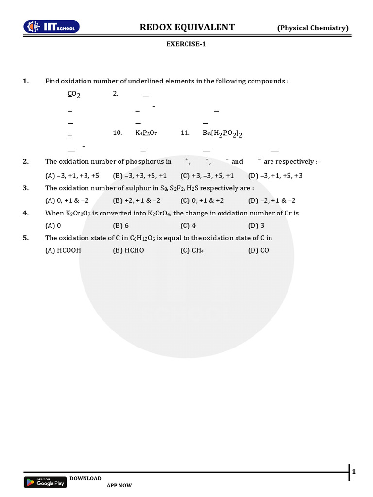 Sheet - 01 - Redox Reaction | PDF