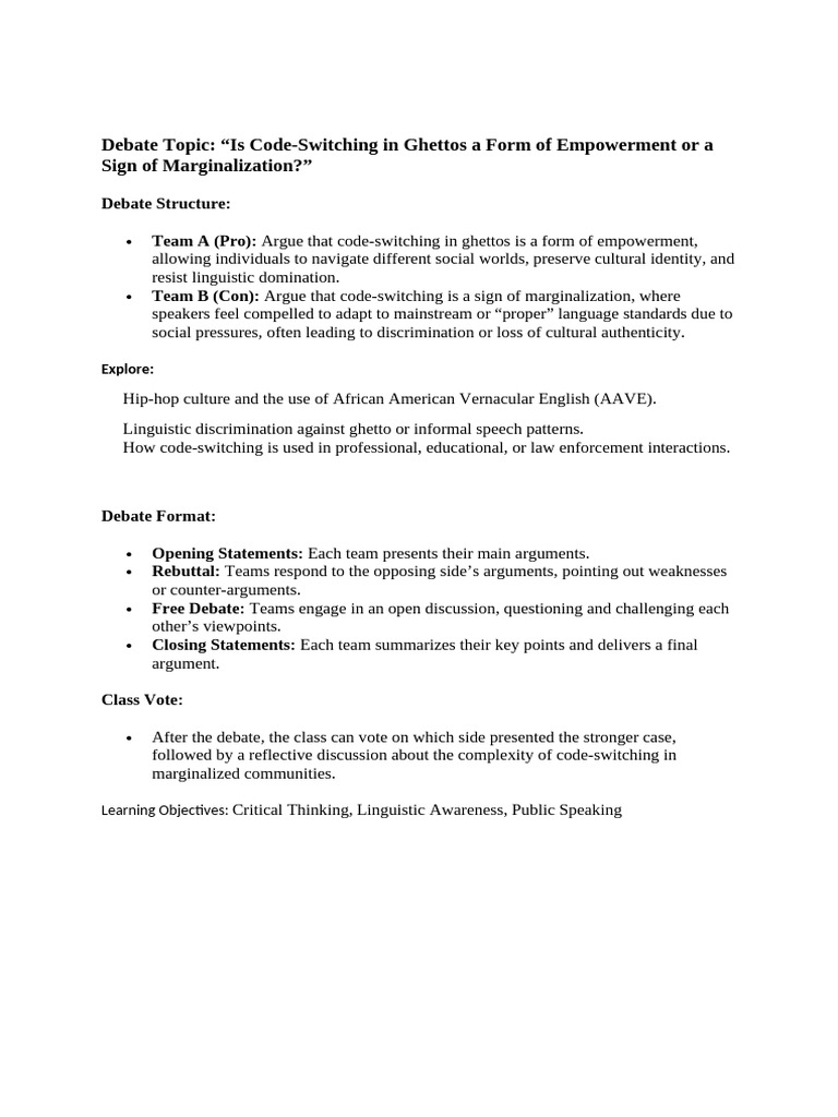 Debate On Code Switching | PDF