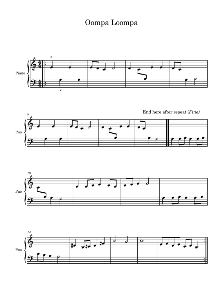 Oompa Loompa Piano Sheet Music | PDF