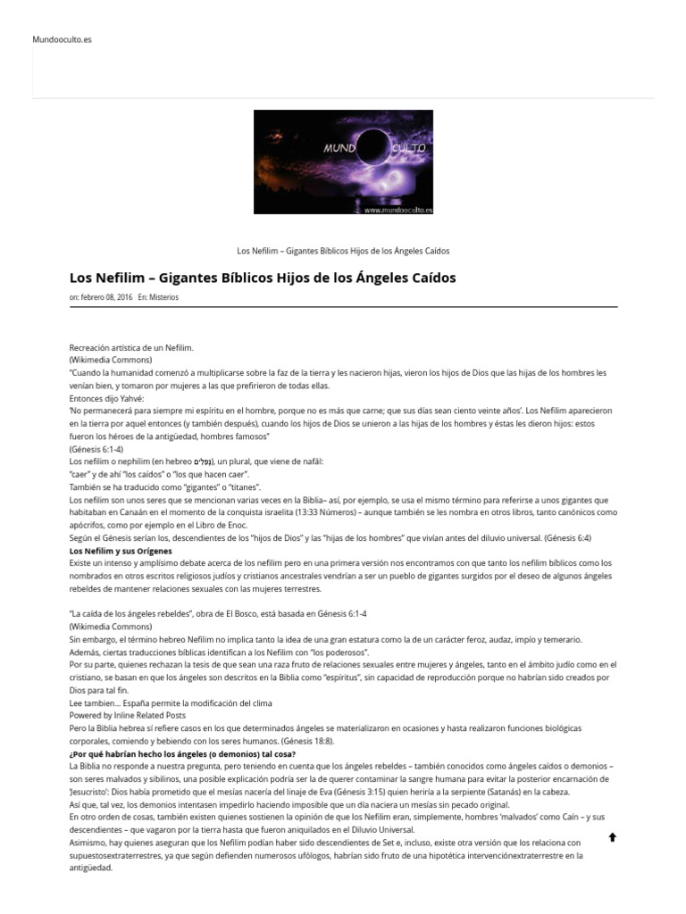 Los Nefilim - Gigantes Bíblicos Hijos de Los Ángeles Caídos - Mundo ...