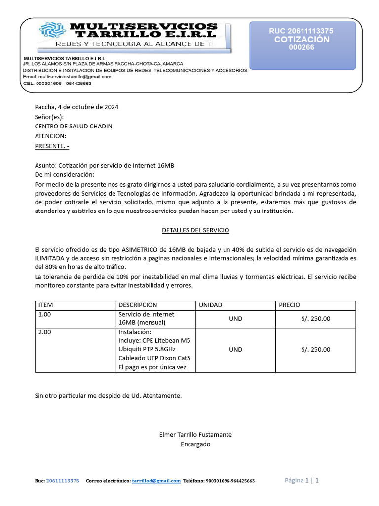Cotizacion Puesta Salud Chadin | PDF