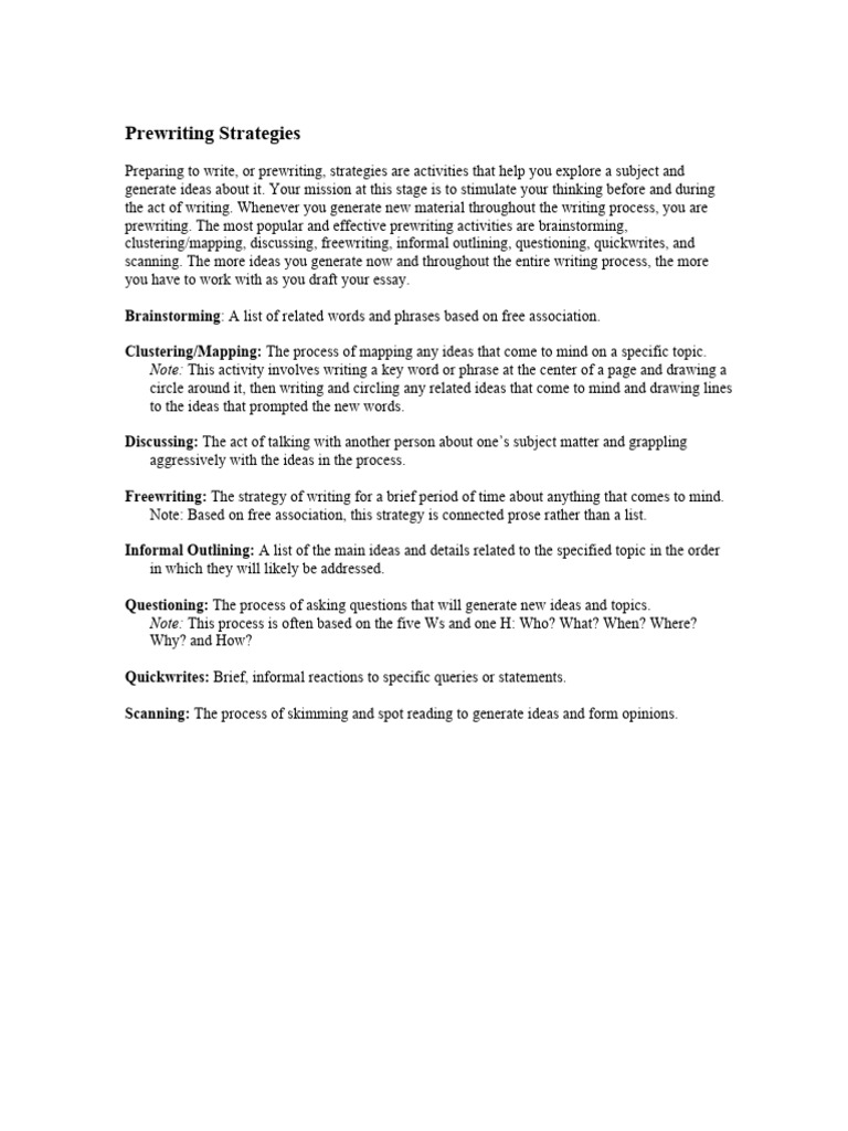 Prewriting Strategies | PDF
