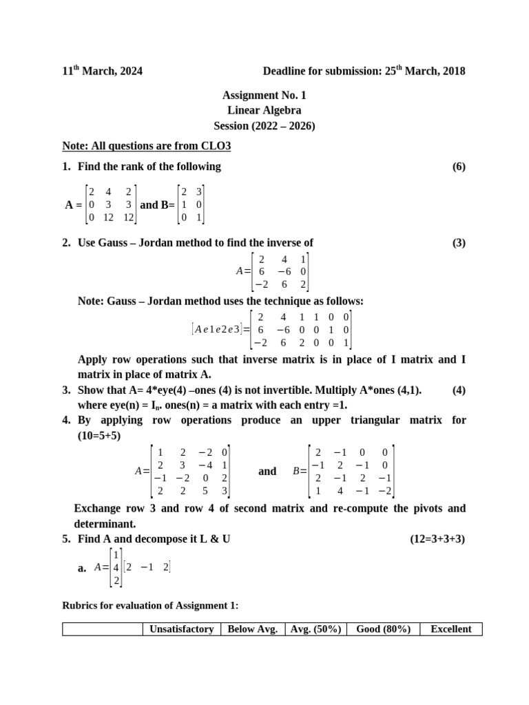 Assignment Linear Algebra | PDF