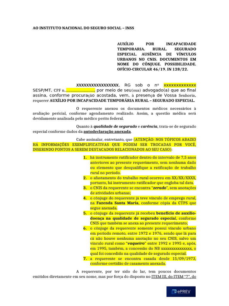 010 - 55 - Requerimento - Ao - INSS - Auxilio - Por - Incapacidade ...