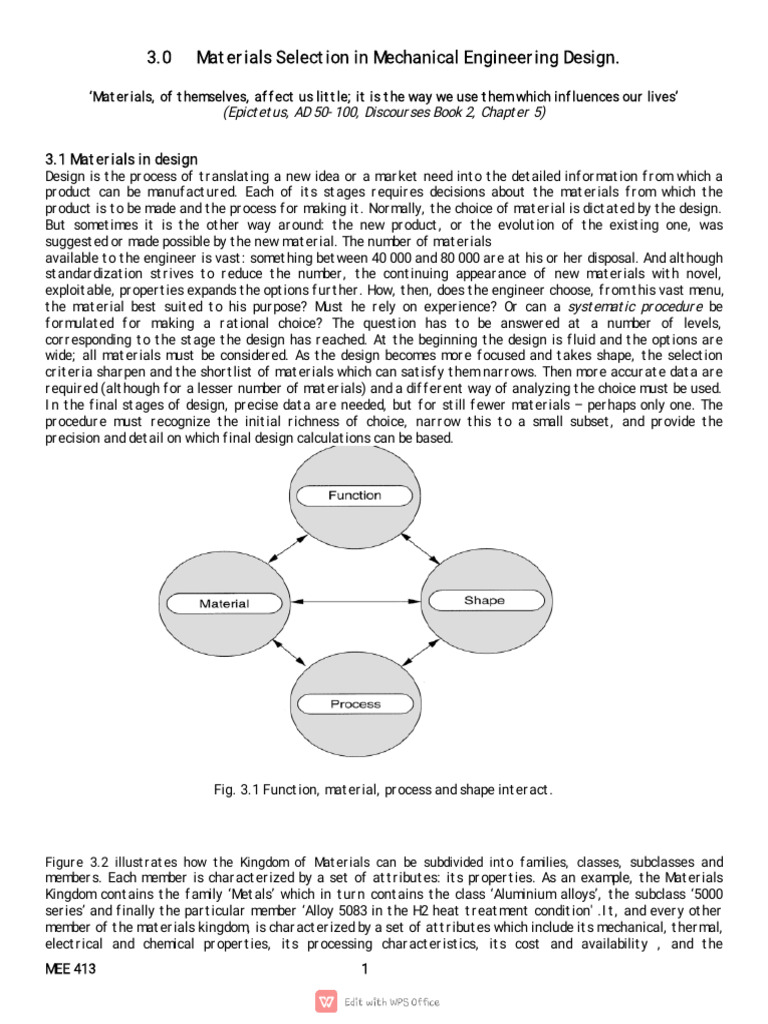 MEE 413 Chapter 3 Materials Selection in Mechanical Engineering Design ...