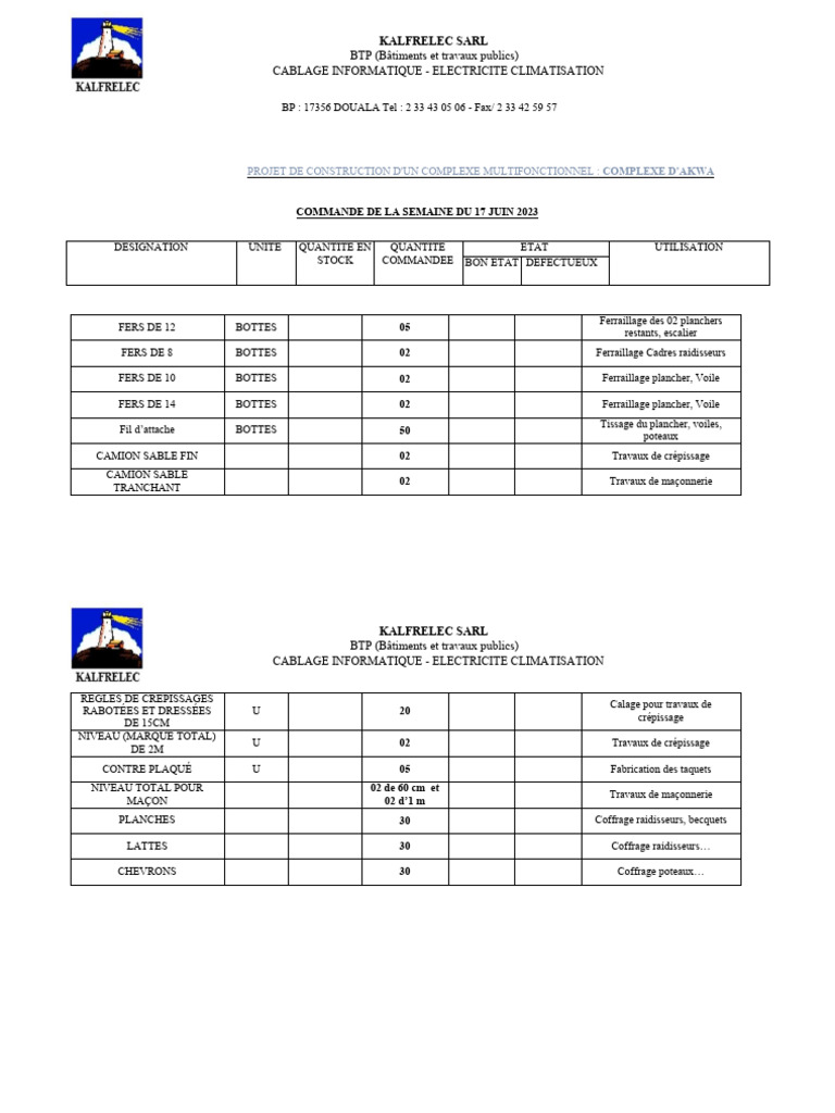 FICHE DES COMMANDES | PDF