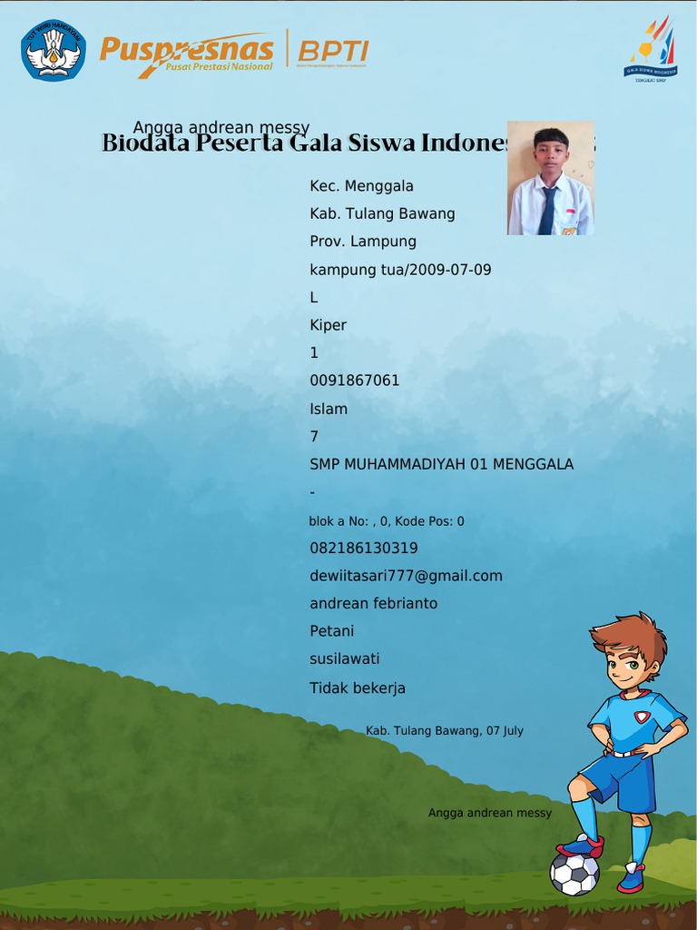 Biodata Pemain - Angga Andrean Messy | PDF