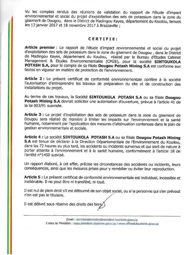 Certificat de Conformité Environnementale Dougou Page 2 | PDF