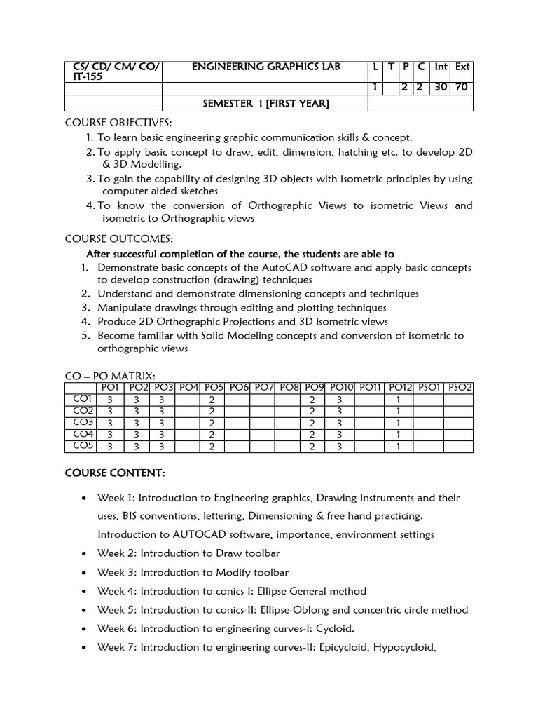 CS154 - Engineering Graphics Lab - Syllabus | PDF