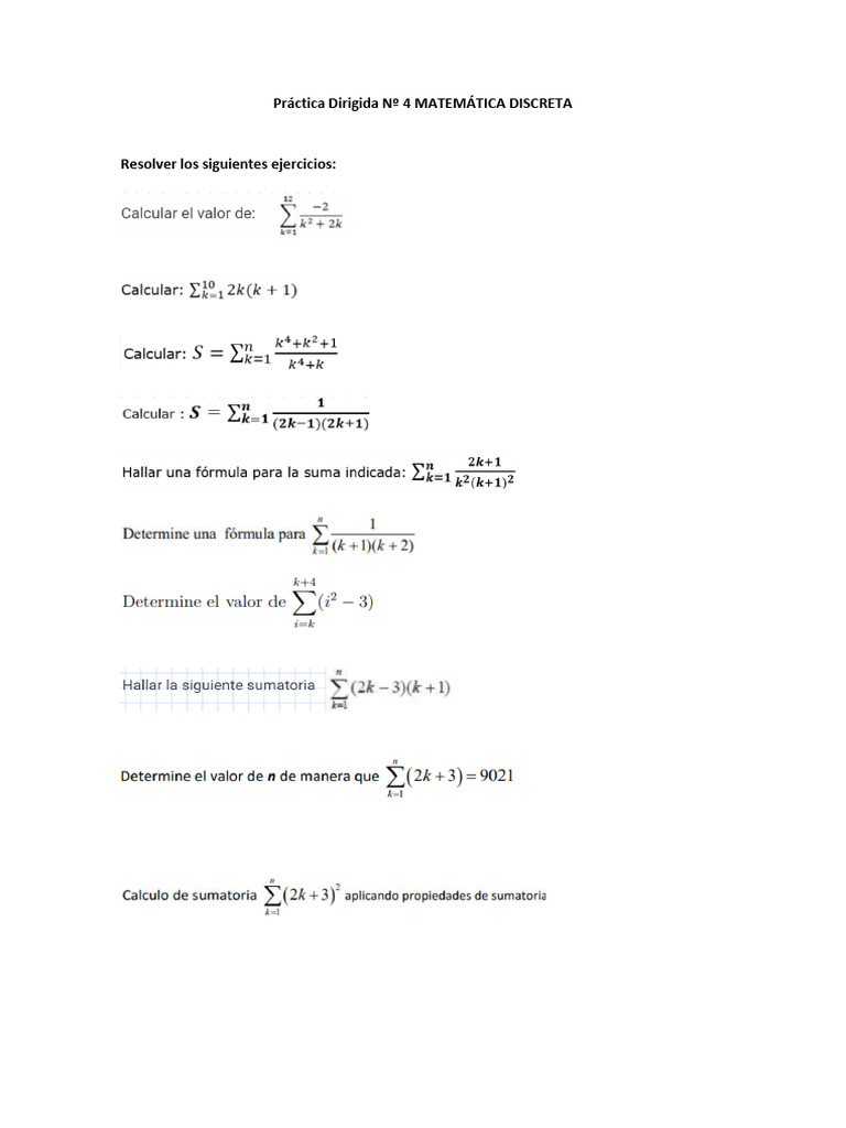 Práctica Dirigida #4 MATEMÁTICA DISCRETA | PDF | Métodos e Materiais de Ensino