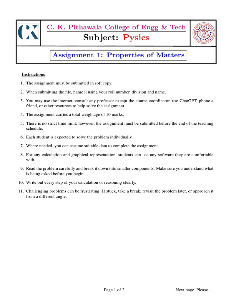 Phy Assignment 1 | PDF