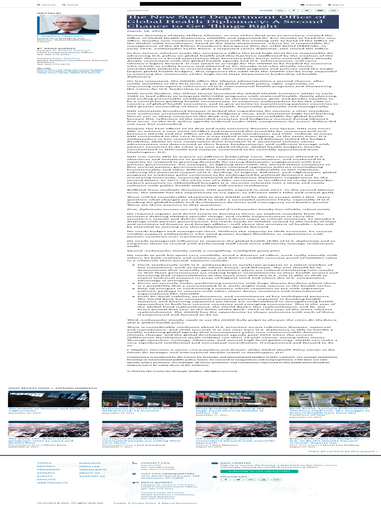 The New State Department Office of Global Health Diplomacy - A Second ...