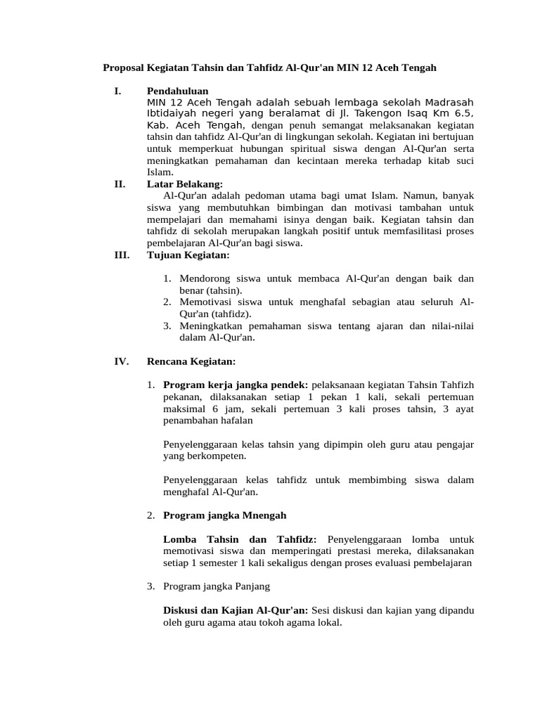 Program Tahsin Tahfidz MIN 12 Aceh | PDF
