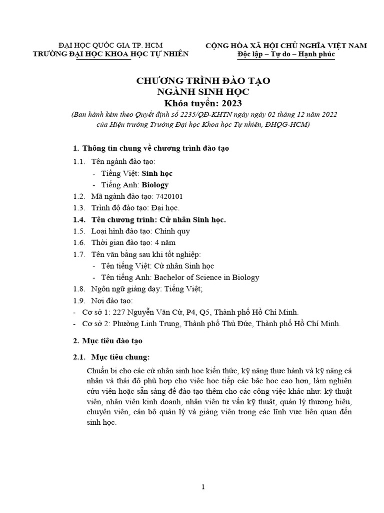 CTDT K2023 SinhHoc | PDF