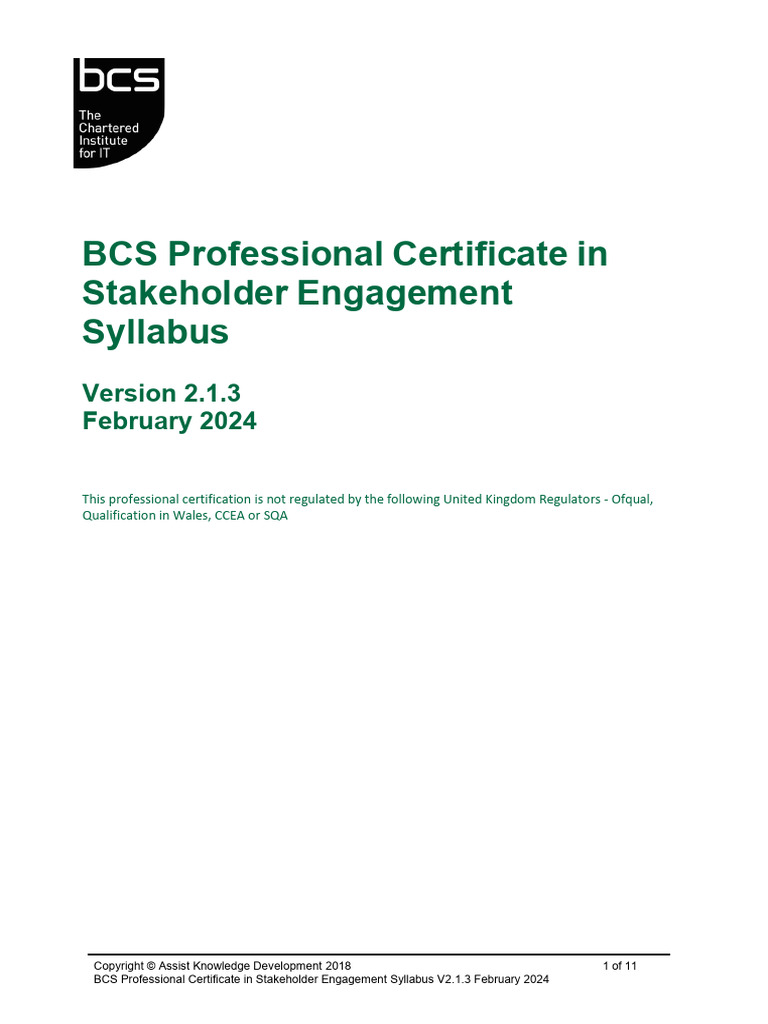 Ba Professional Stakeholder Engagement Syllabus | PDF | Negotiation ...