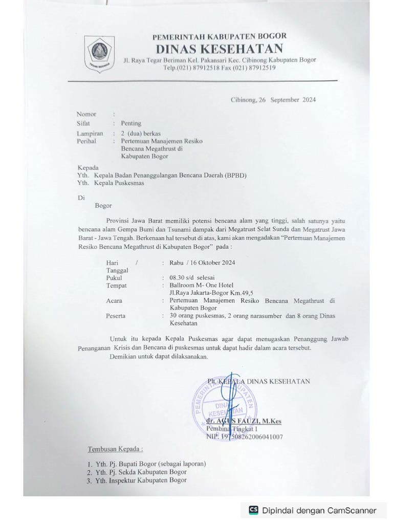 Undangan Manrisk Bencana Megatrust 16 Okt 2024 | PDF