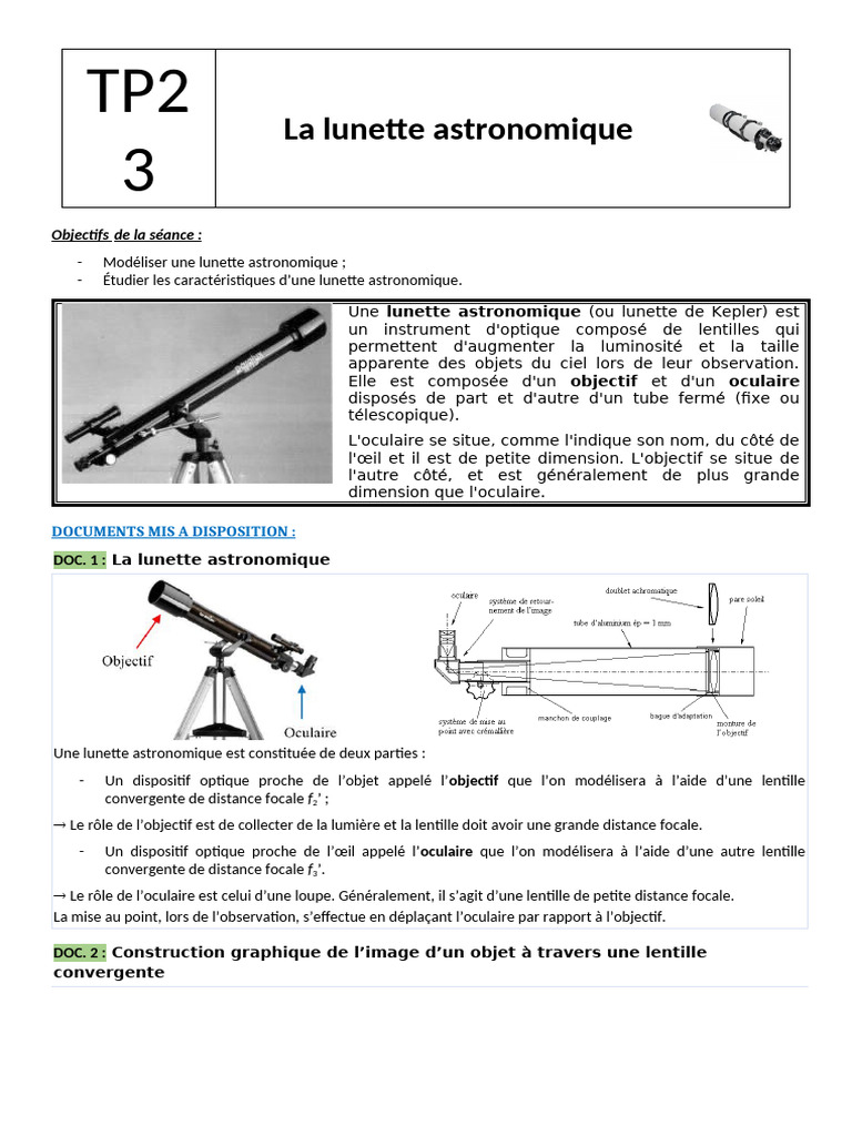 TP23 La Lunette Astronomique | PDF