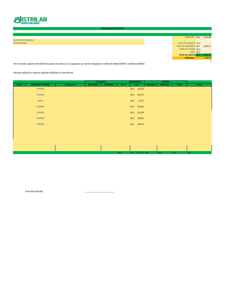 Fomato Rendicion Viaticos | PDF
