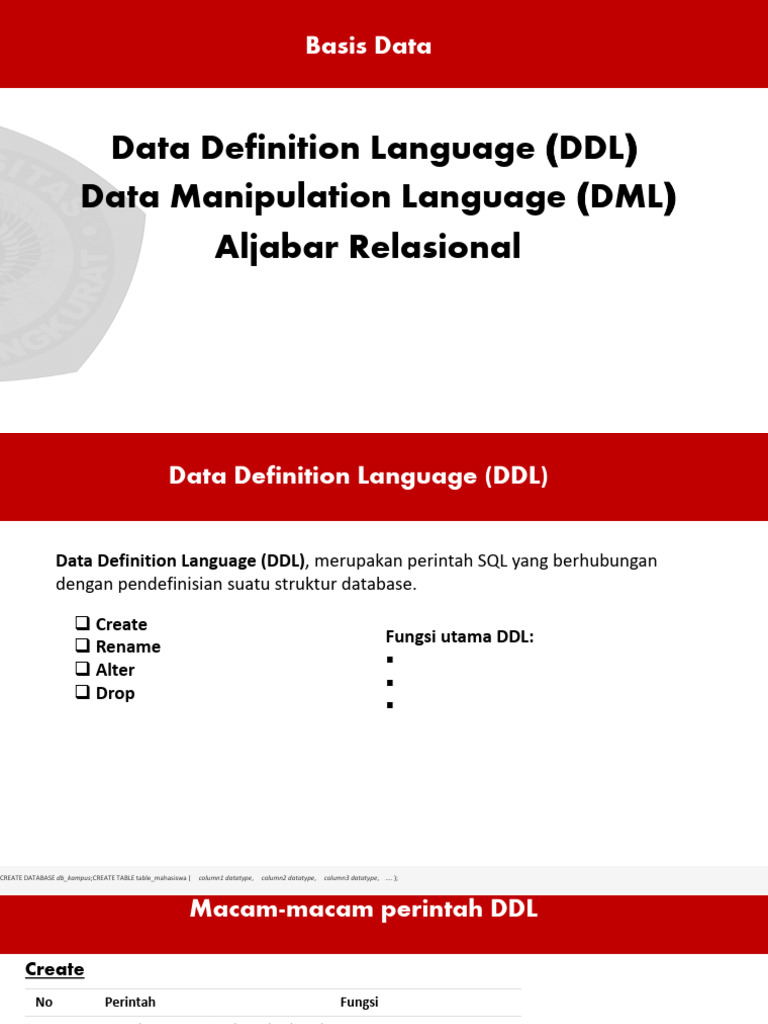 6 - DDL, DML Aljabar Relasional | PDF