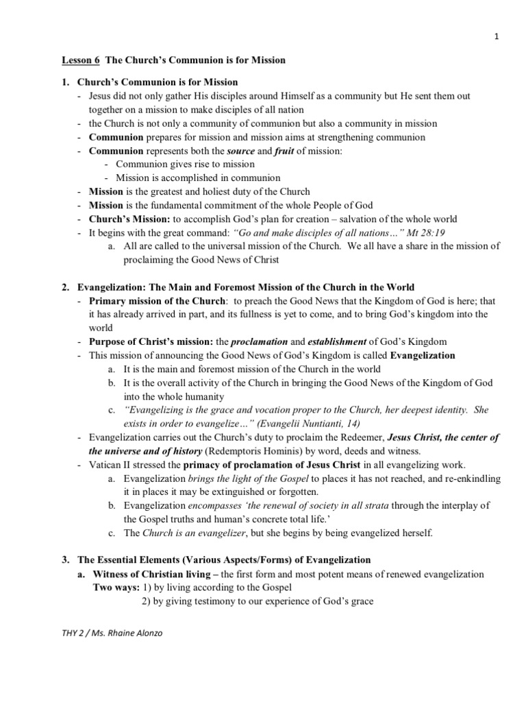 Lesson 6 The Church's Communion Is For Mission | PDF | Religion ...