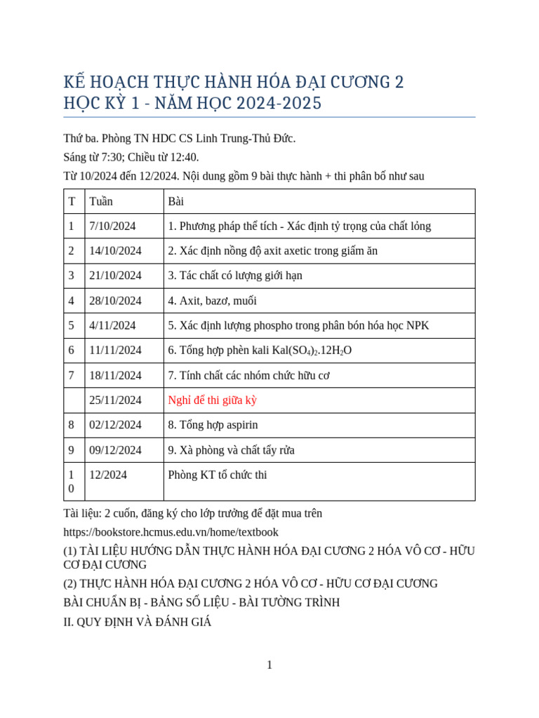 Ke Hoach TH - HDC2 HK1 2024 25 | PDF