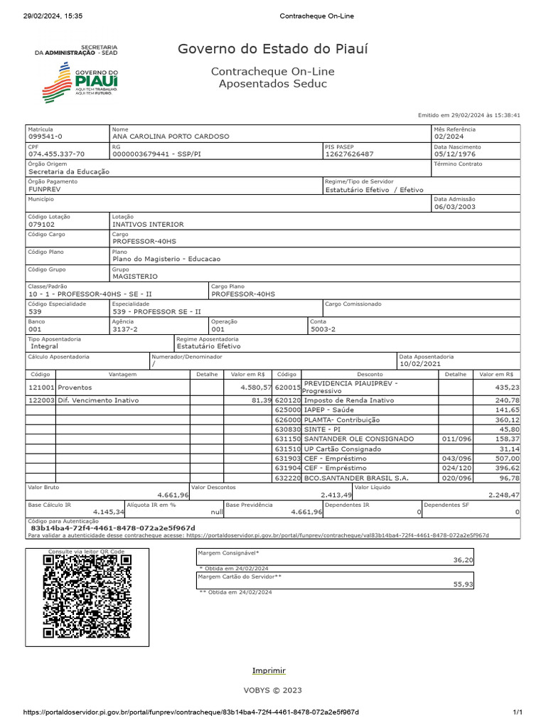 Contracheque On-Line | PDF
