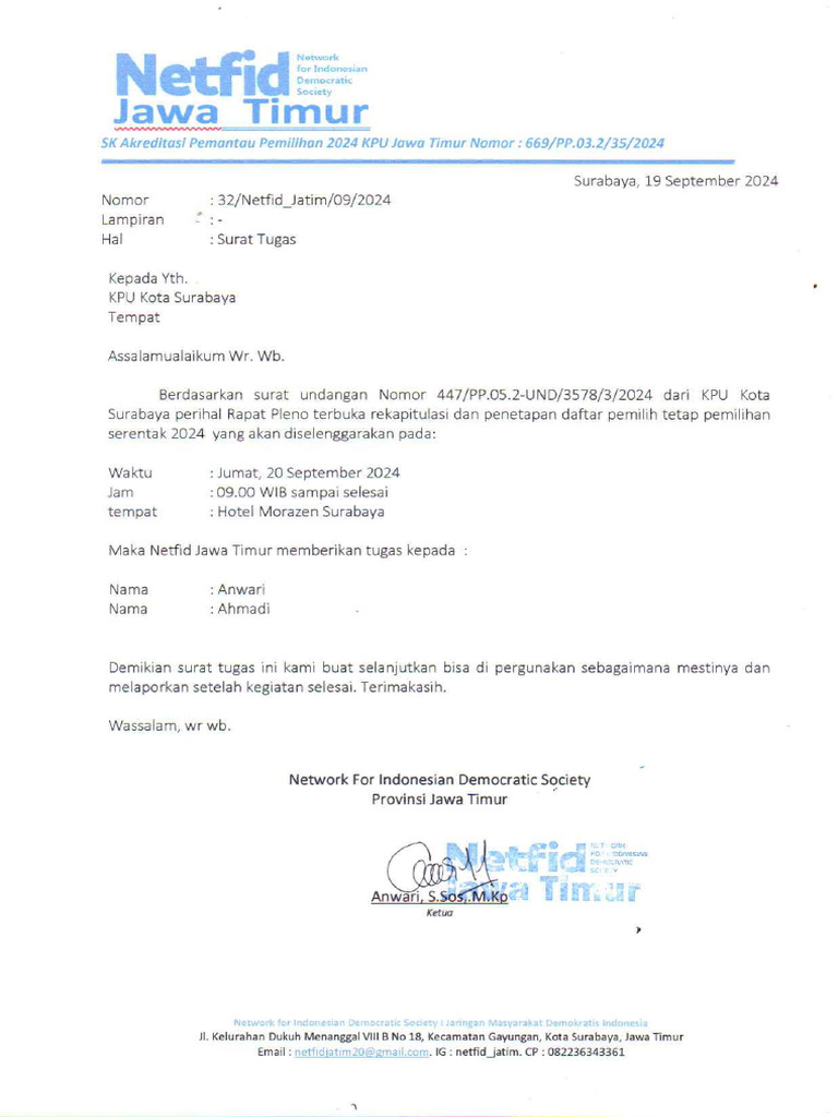 Surat Tgs Netfd JTM Ke Sbya | PDF