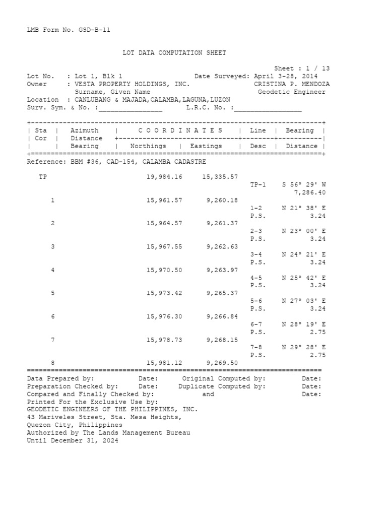 Lot Data Computation | PDF