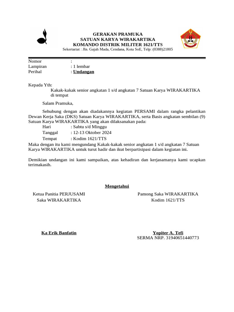 Undangan Kegiatan PERSAMI Pramuka | PDF