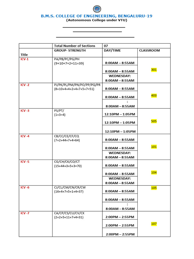 I Sem ESC1 Tentative Timetable October 2024 | PDF