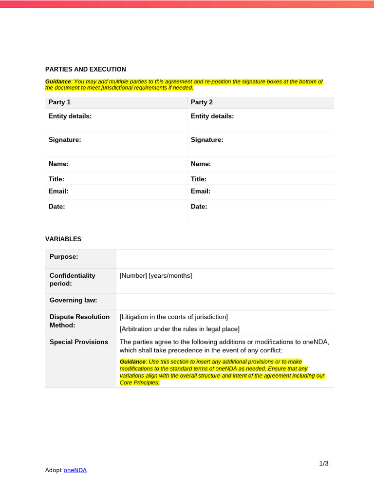 Onenda Standard NDA Template Guide | PDF | Confidentiality | Civil Law ...