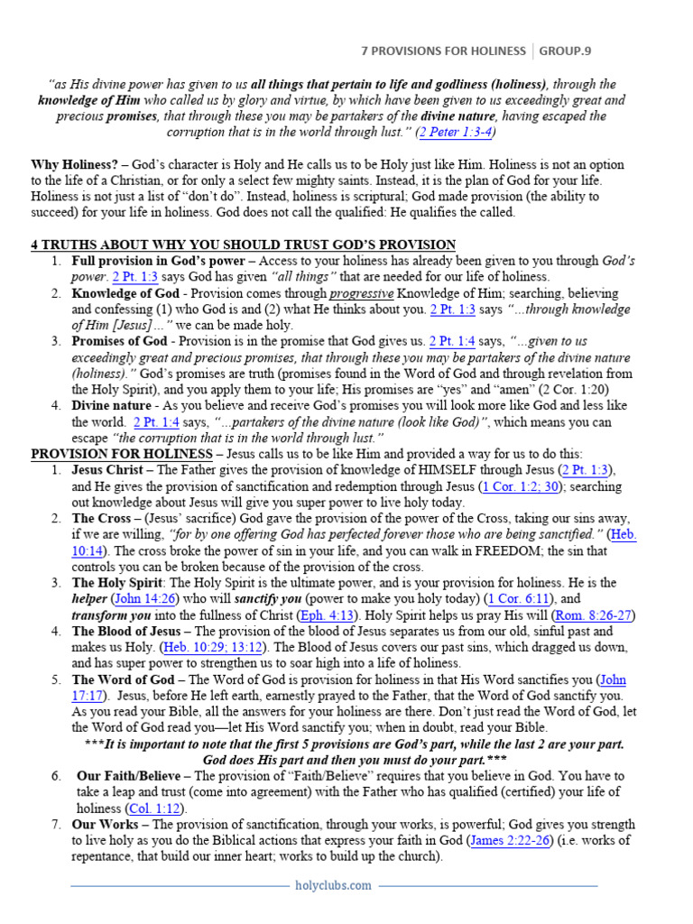 7 Provisions for Christian Holiness | PDF | Holiness Movement | God