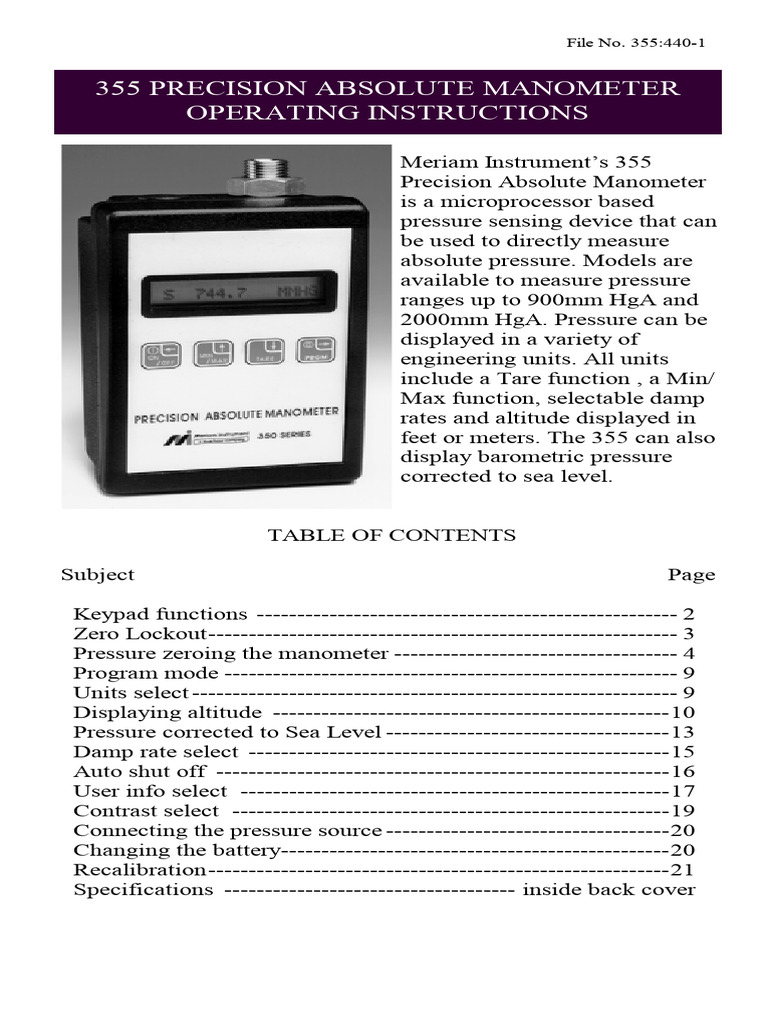 Meriam Instrument 355-AI0900-04103003 Manual | PDF