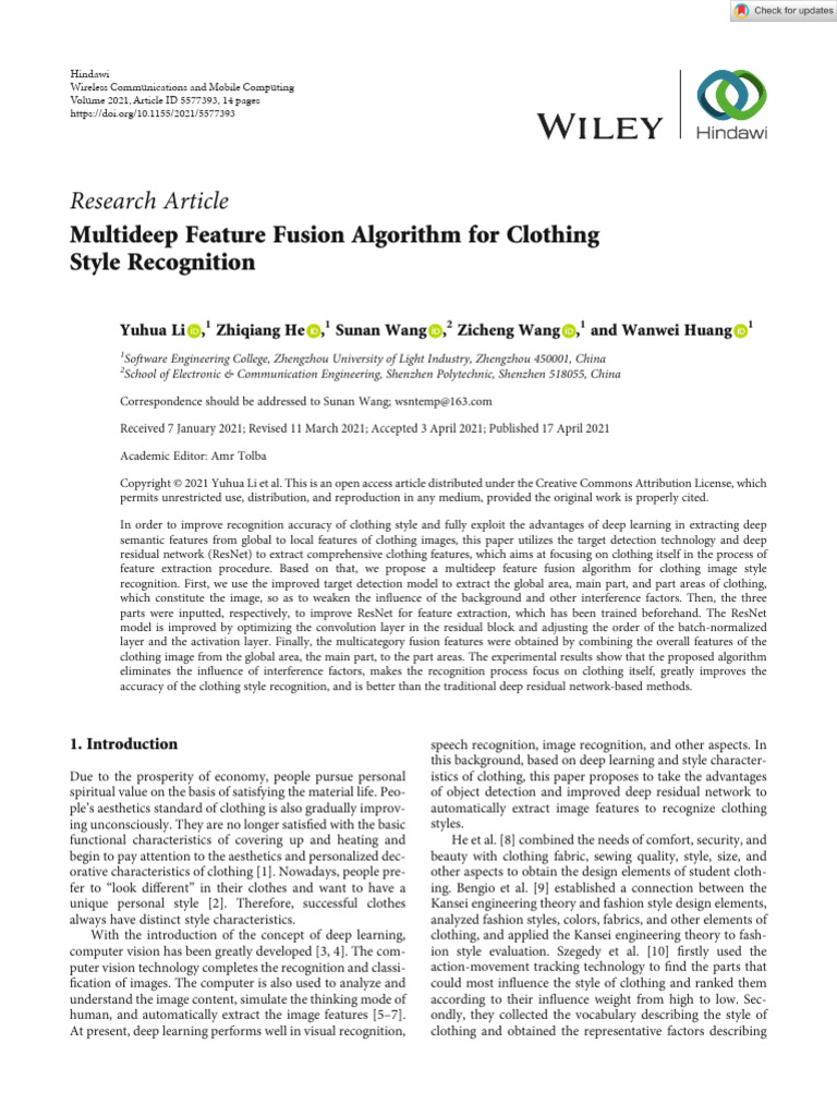 Multideep Feature Fusion Algorithm For Clothing Style | PDF