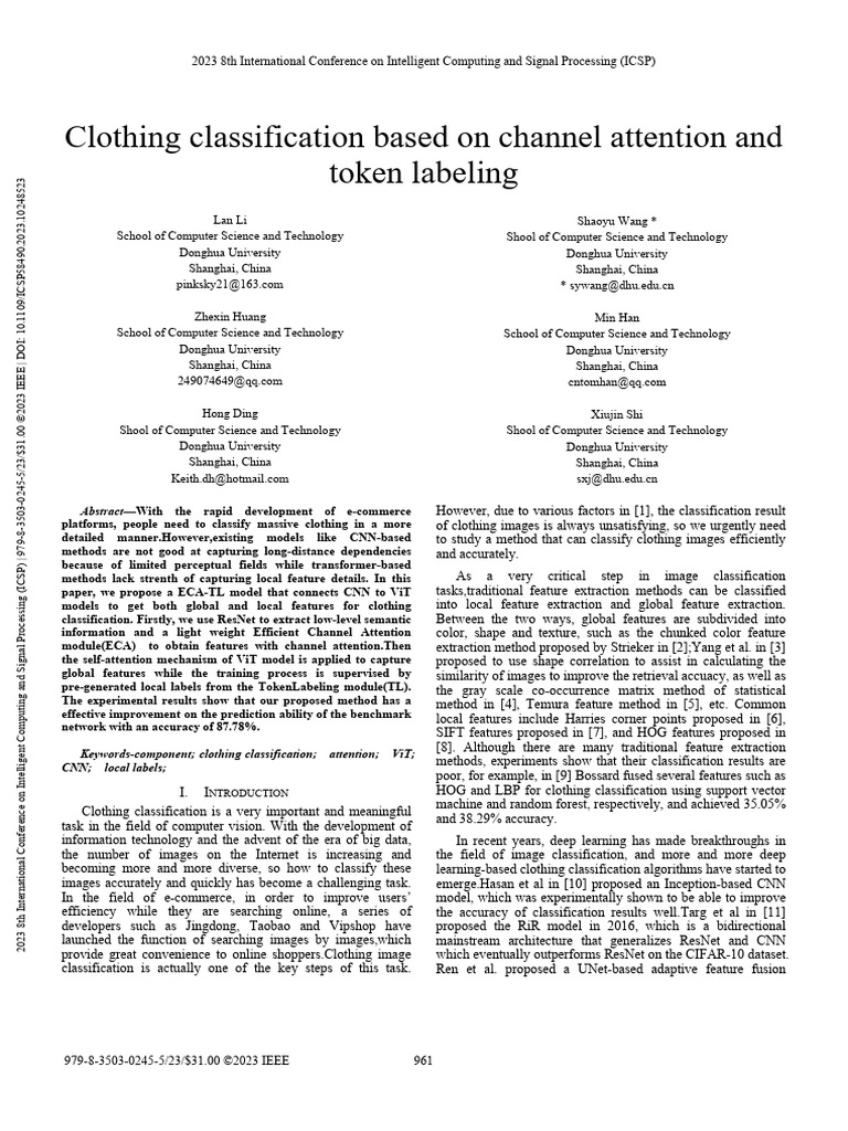 Clothing Classification Based On Channel Attention and Token Labeling | PDF