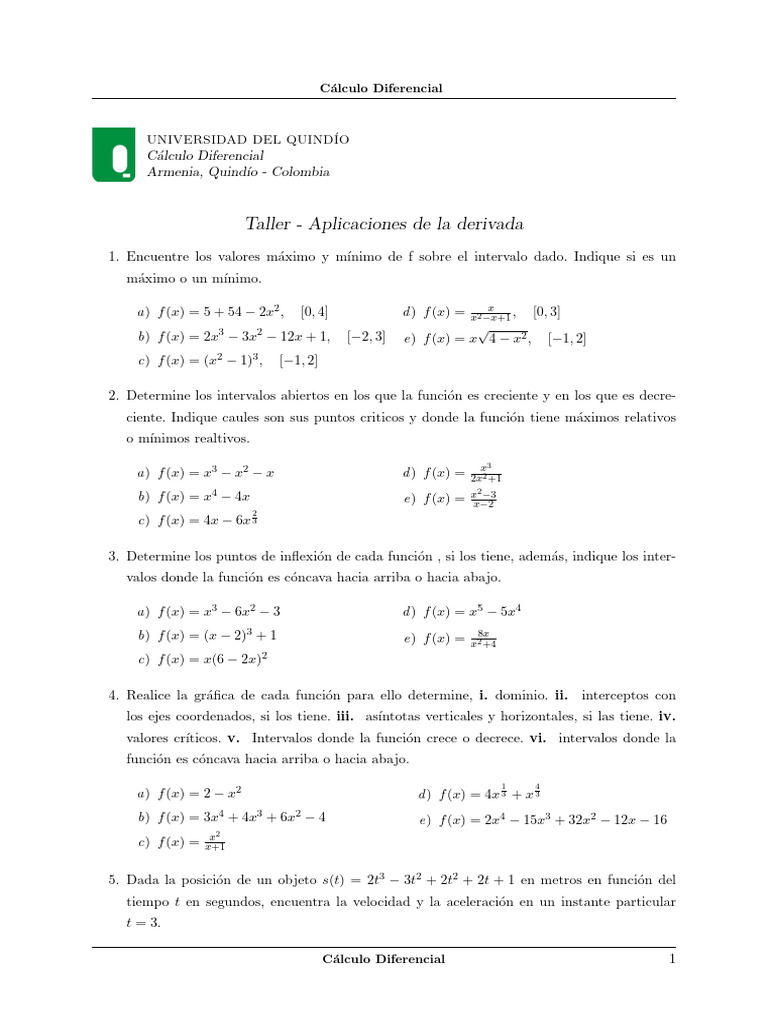 Taller 3 - Aplicaciones de La Derivada | PDF