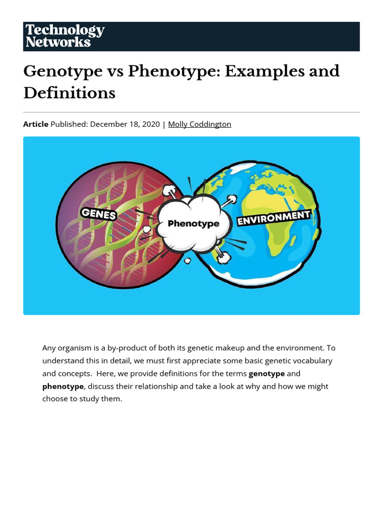 Genotype Vs Phenotype - Examples and Definitions | PDF