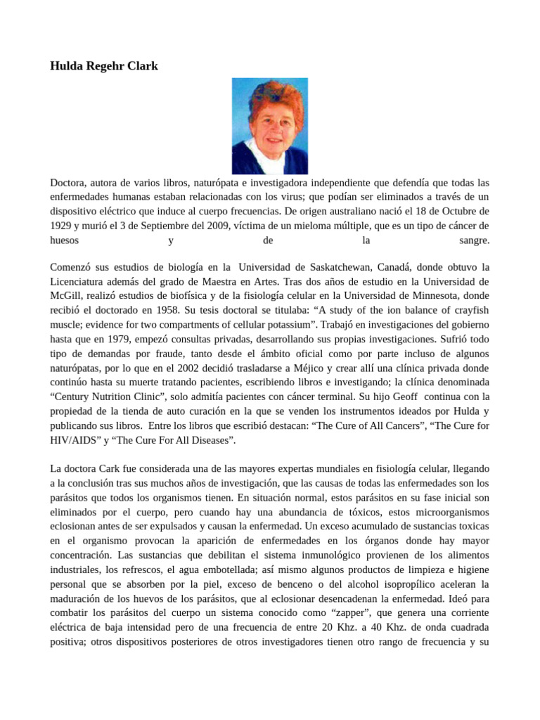 Grandes Heroes de La Medicina Real: Hulda Regehr Clark | PDF