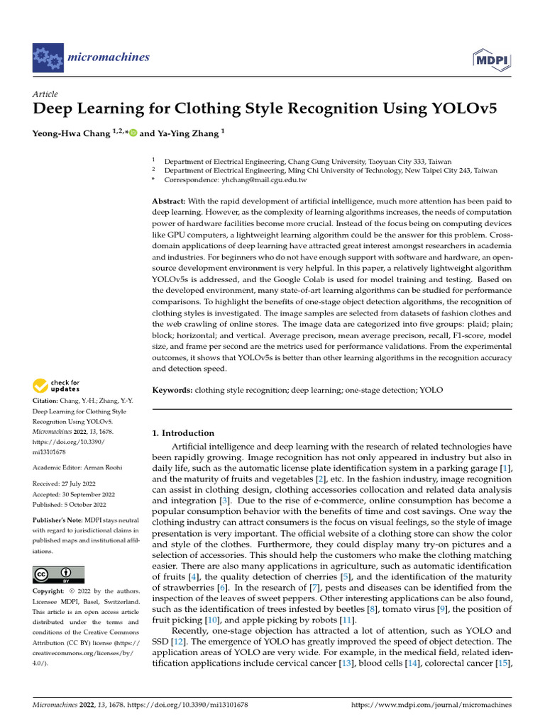Deep Learning For Clothing Style Recognition Using YOLOv5 | PDF