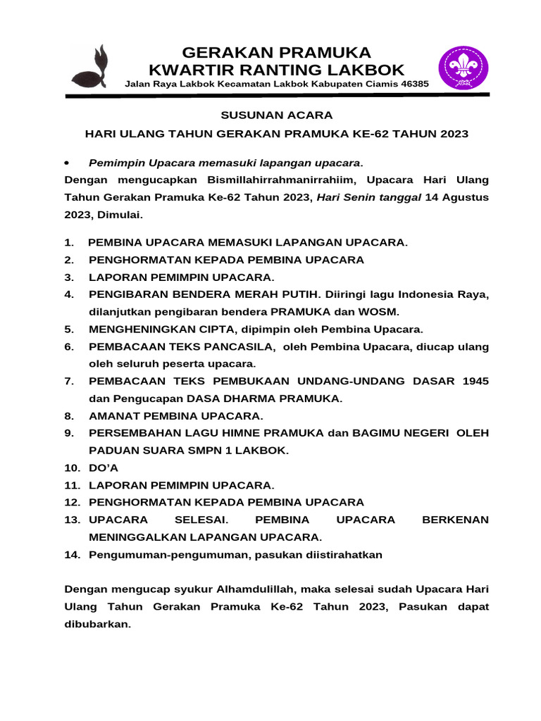 Susunan Acara Hut Pramuka | PDF | Ajedrez