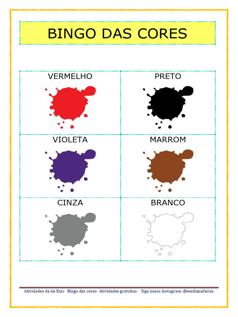 bINGO DAS CORES - Atividades Da Tia Emi | PDF