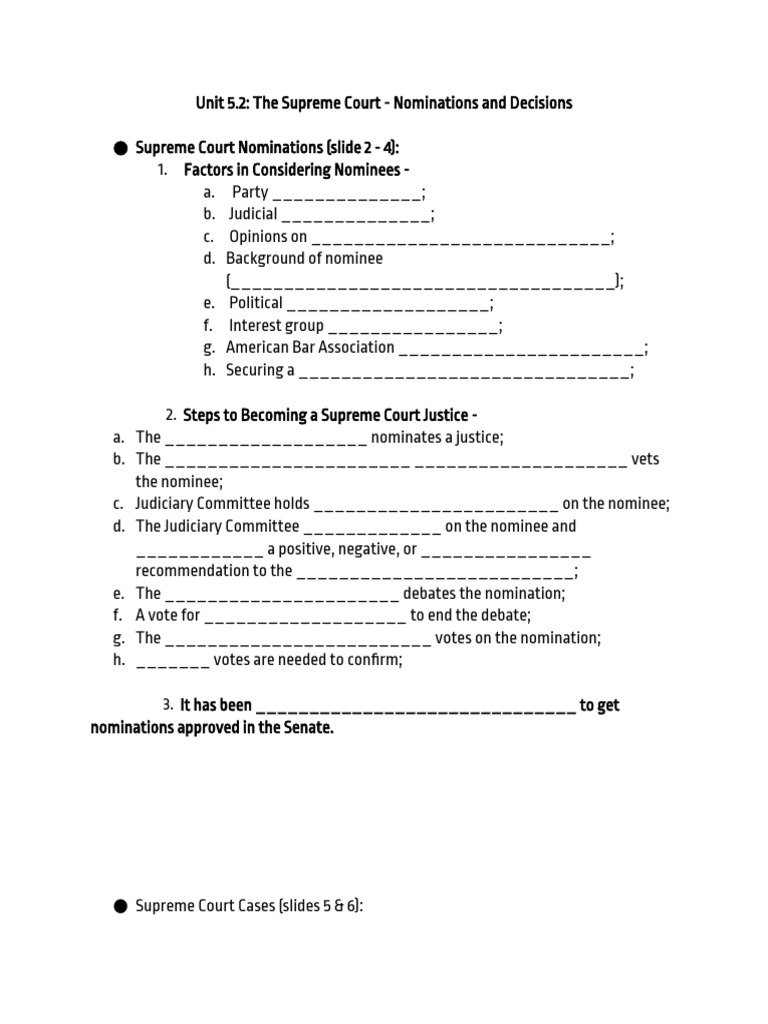 Unit 5.2 Guided Notes - The Supreme Court | PDF