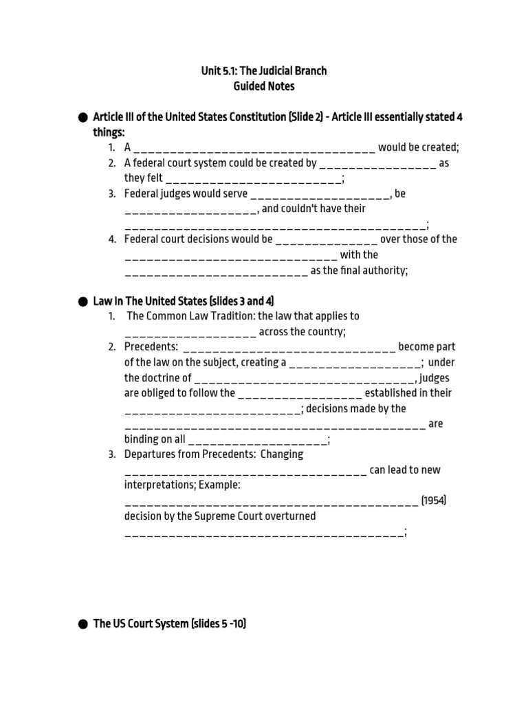 Unit 5.1 - The Judicial Branch Guided Notes | PDF