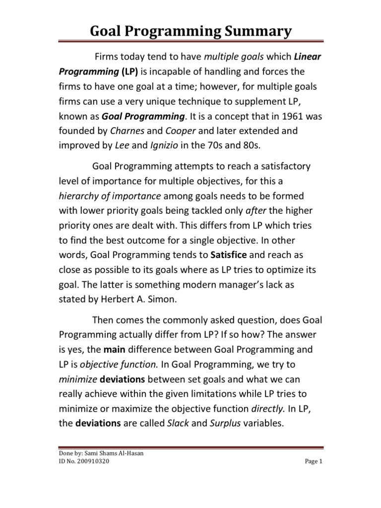 Goal Programming | PDF