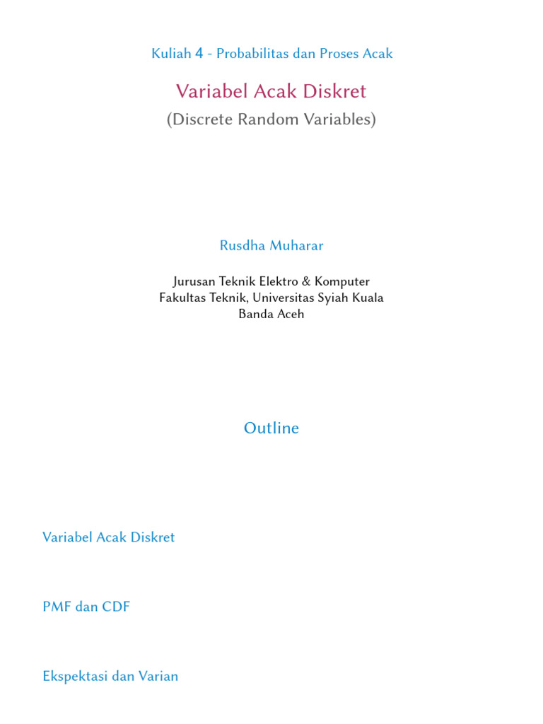 Kuliah 4 - Variabel Acak Diskret | PDF